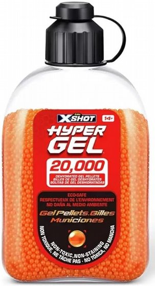 20,000 כדורי ג'ל לרובה כולל מיכל אחסון - X-Shot Hyper Gel Pellet