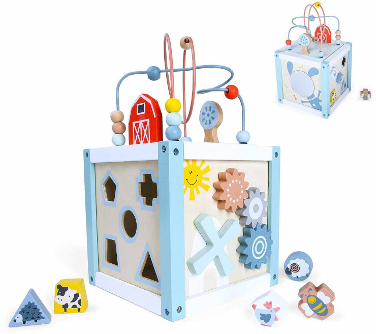 קוביית פעילות מעץ 20 ס''מ – מבית Ba Li Toy
